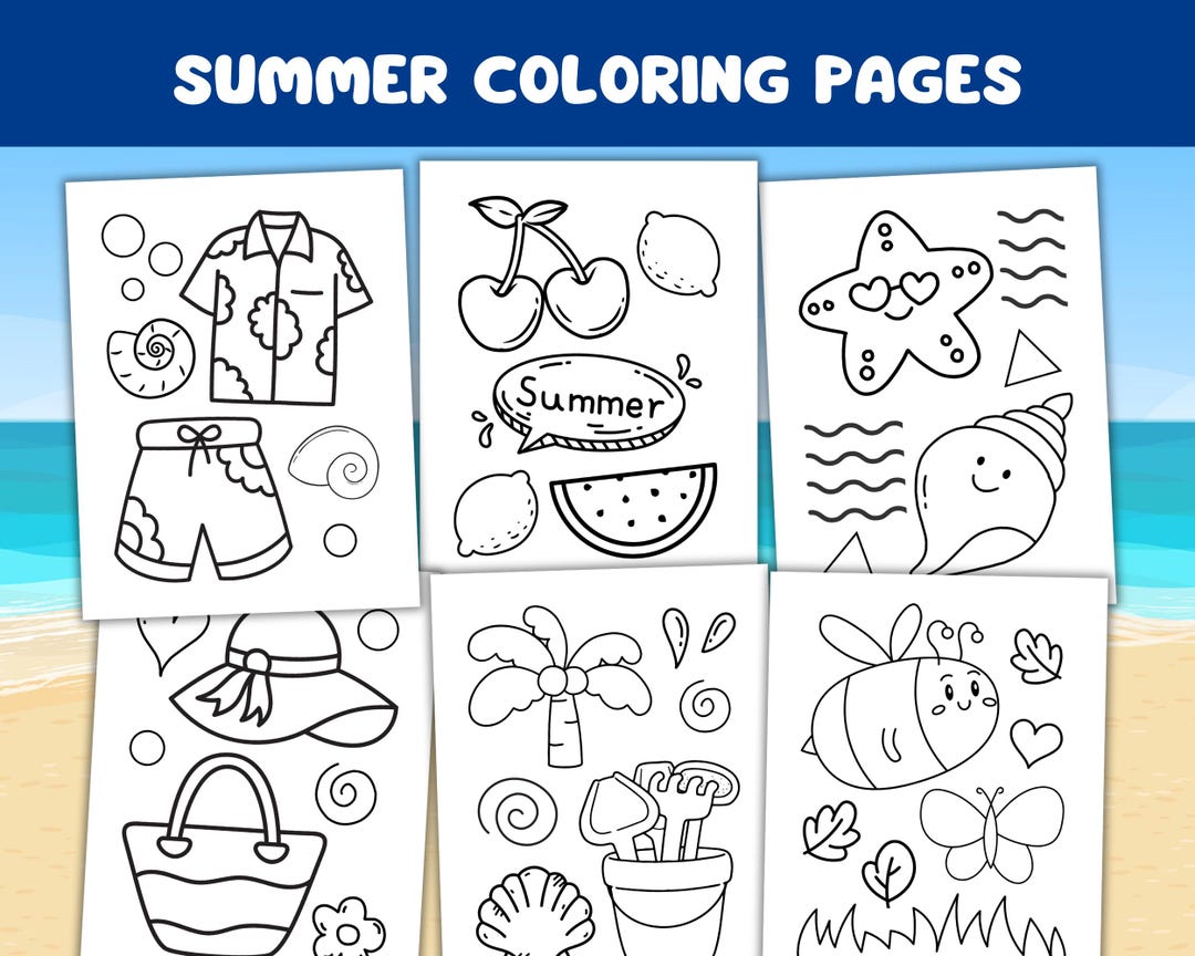 Summer Coloring Jumbo Pages for Kids, Printable Toddlers Kawaii ...