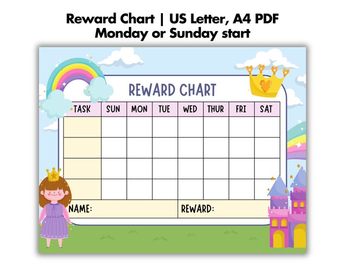 Unicorn Reward Chart, Printable Princess Behavior Chart, Daily Chore ...