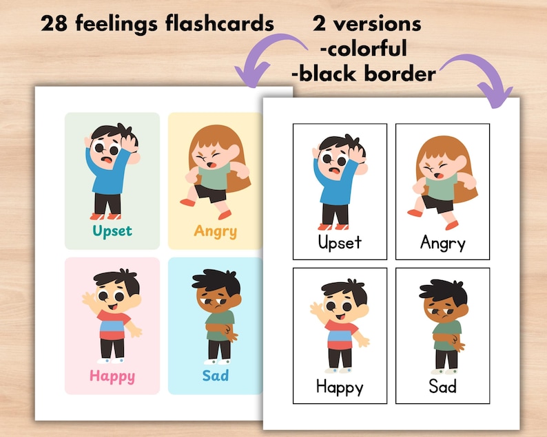 28 Emotions Flashcards, Printable Feelings Flash Cards, Children ...