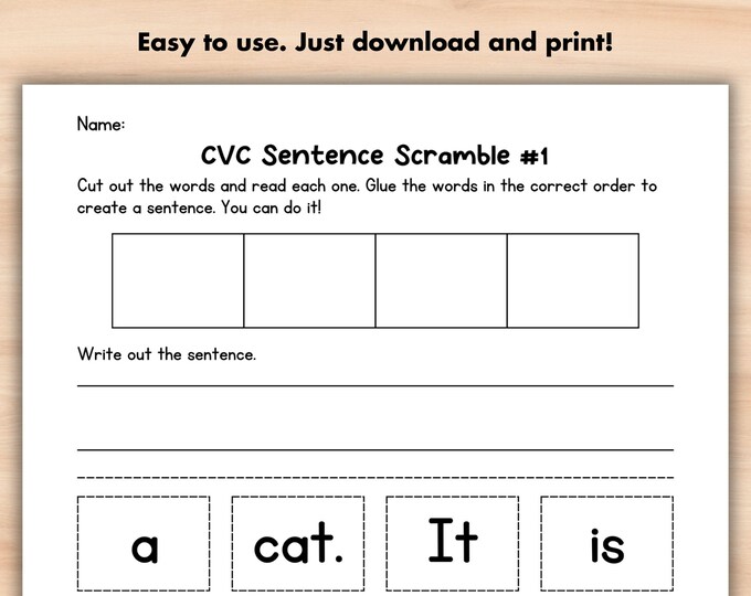 Phonics Worksheets My First CVC Sentences for Kindergarten and First ...