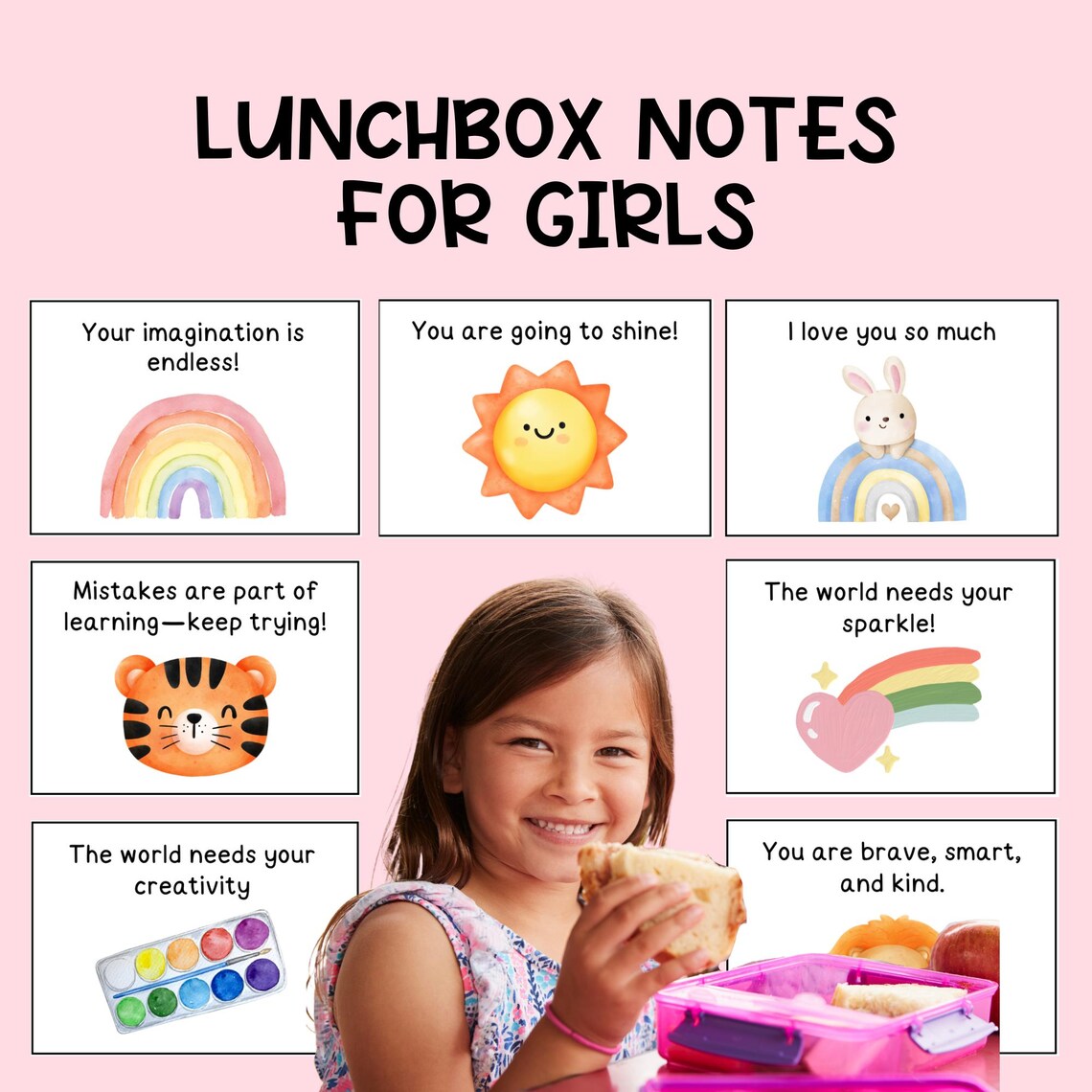 Cute Lunch Box Notes for Girls Printable, Lunchbox Positive Affirmation ...
