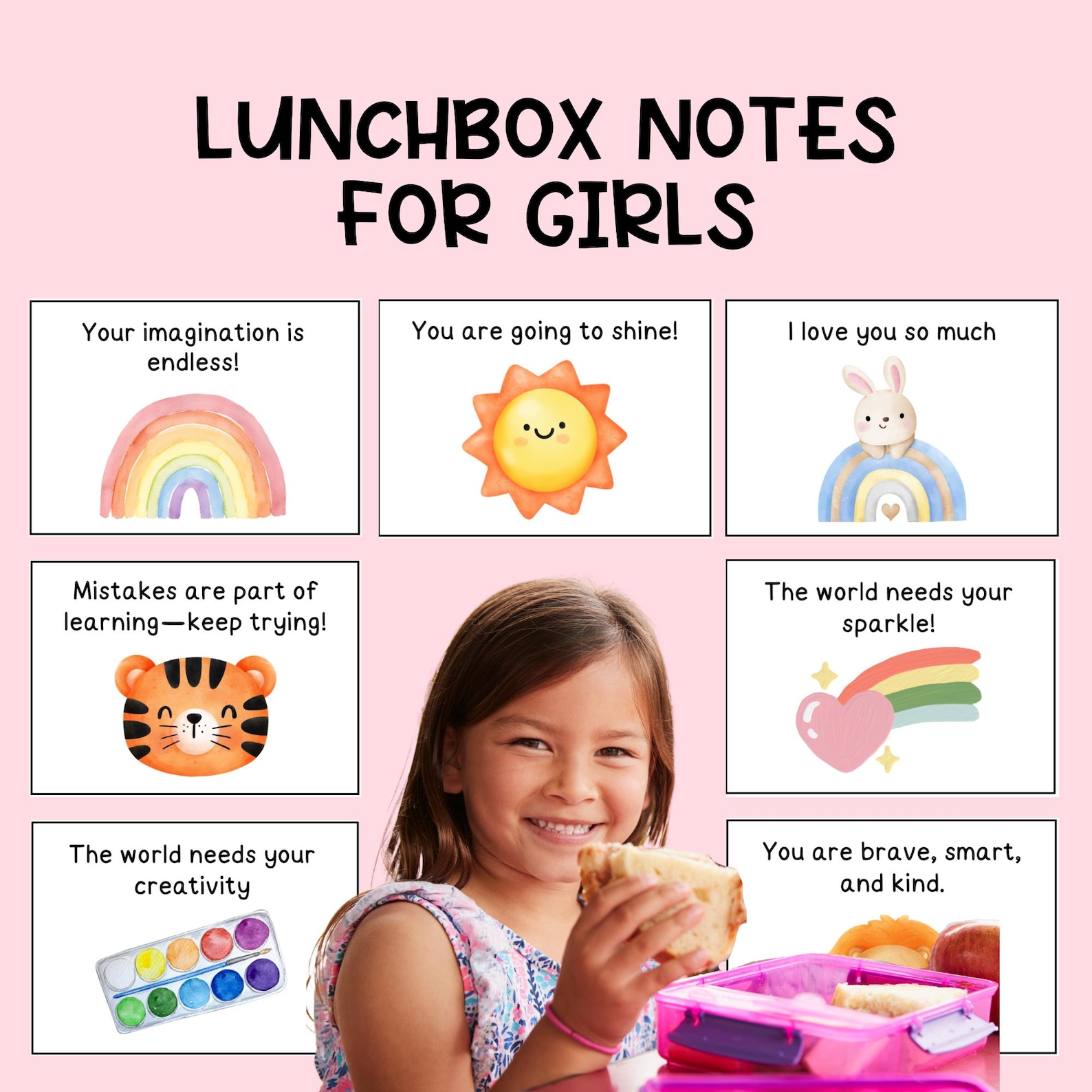 Cute Lunch Box Notes for Girls Printable, Lunchbox Positive Affirmation ...