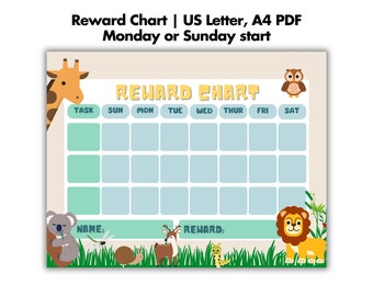 Animal Reward Chart Toddler, Zoo Potty Training, Printable Sticker ...