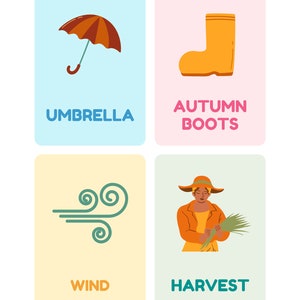 28 Autumn Flashcards, Fall Vocabulary Nature Cards, Printable ...