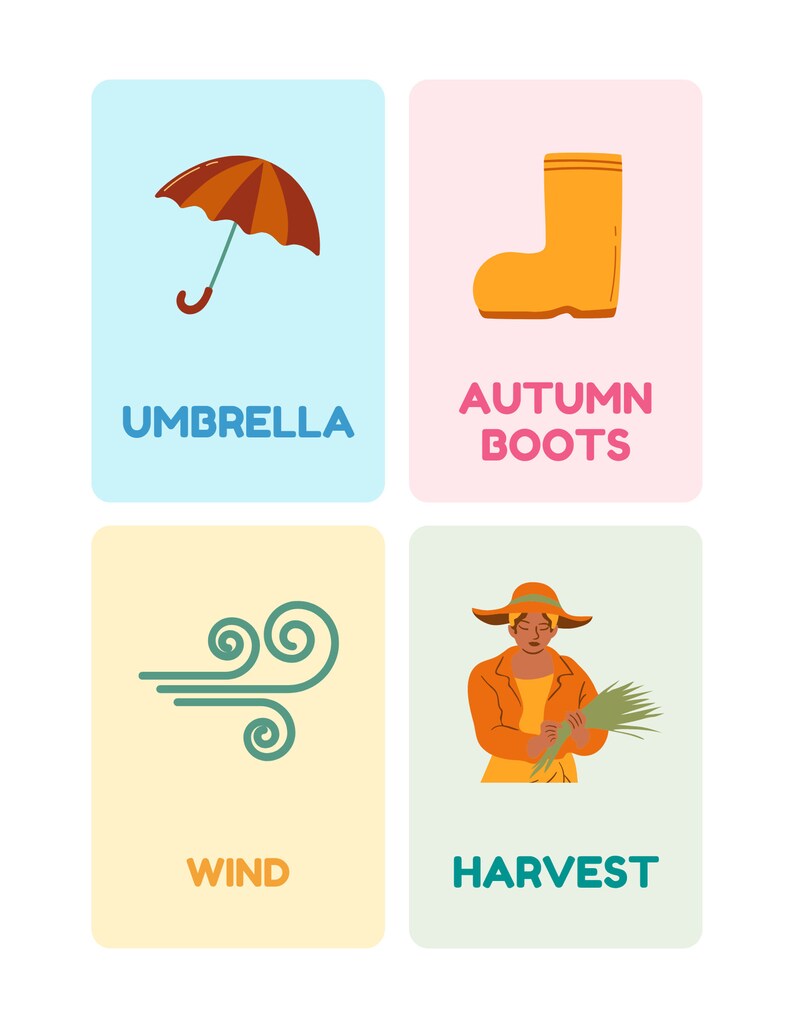 28 Autumn Flashcards, Fall Vocabulary Nature Cards, Printable ...