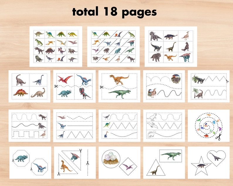 Dinosaur Scissors Strips Cutting Practice Sheets, Printable Preschool ...