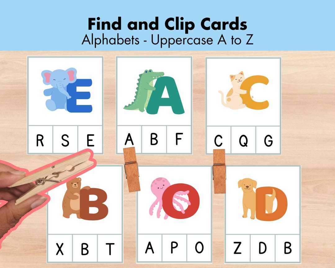 Alphabet Clip Cards, Uppercase A to Z, Preschool Alphabet Activities ...