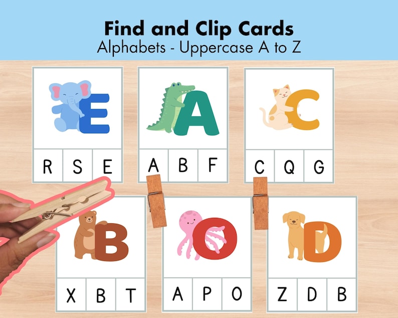Alphabet Clip Cards, Uppercase A to Z, Preschool Alphabet Activities ...