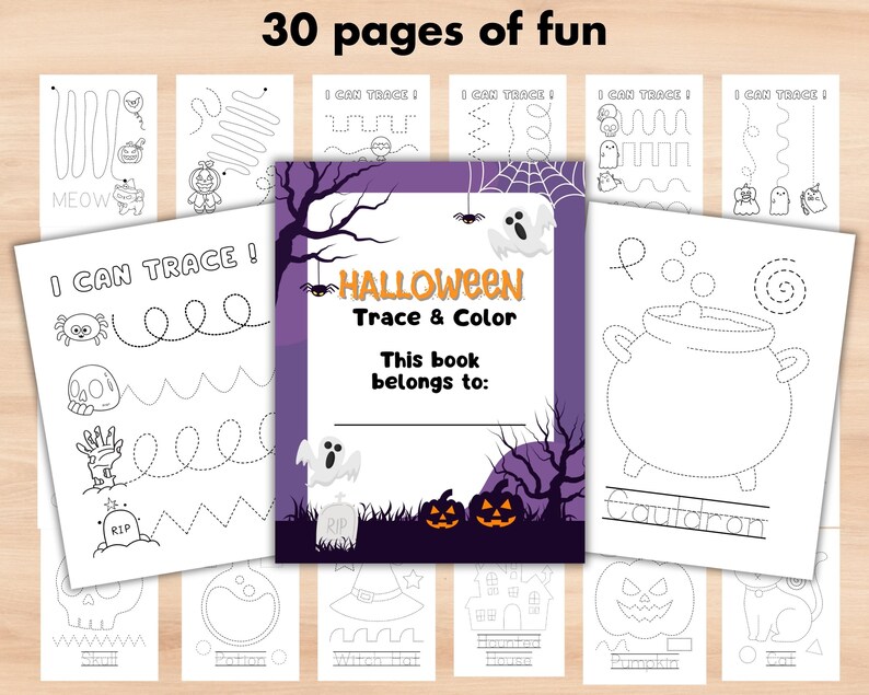 Halloween Tracing and Coloring Page, Halloween Line Trace Worksheet ...