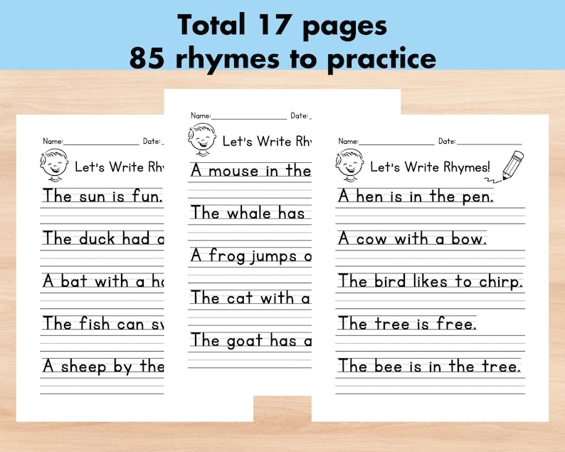 Rhyme Sentence Writing Worksheet, Write the Sentence, Printable ...