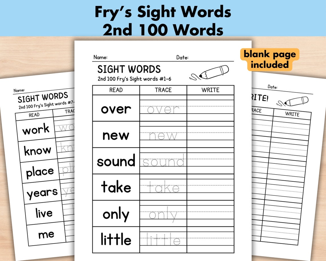 100 Printable Sight Words, 2nd 100 Fry Sight Words, Kindergarten Sight ...