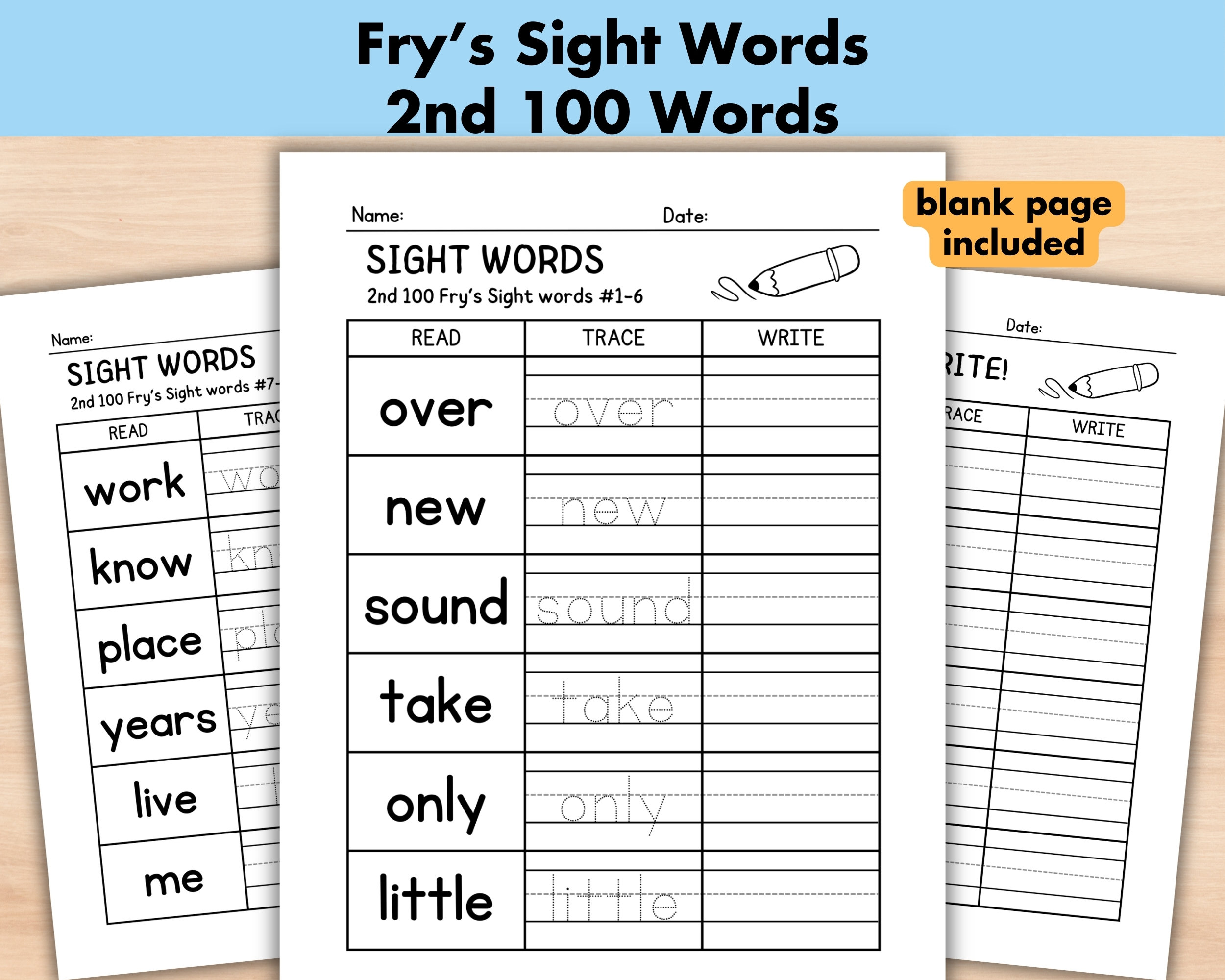 100 Printable Sight Words, 2nd 100 Fry Sight Words, Kindergarten Sight ...