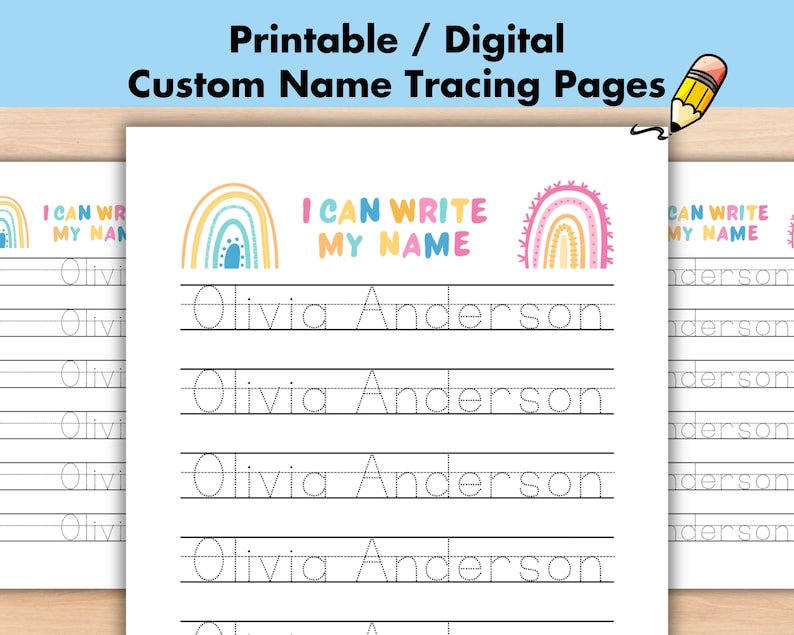 Custom Name Tracing Page Rainbow Personalized Name Trace Handwriting ...