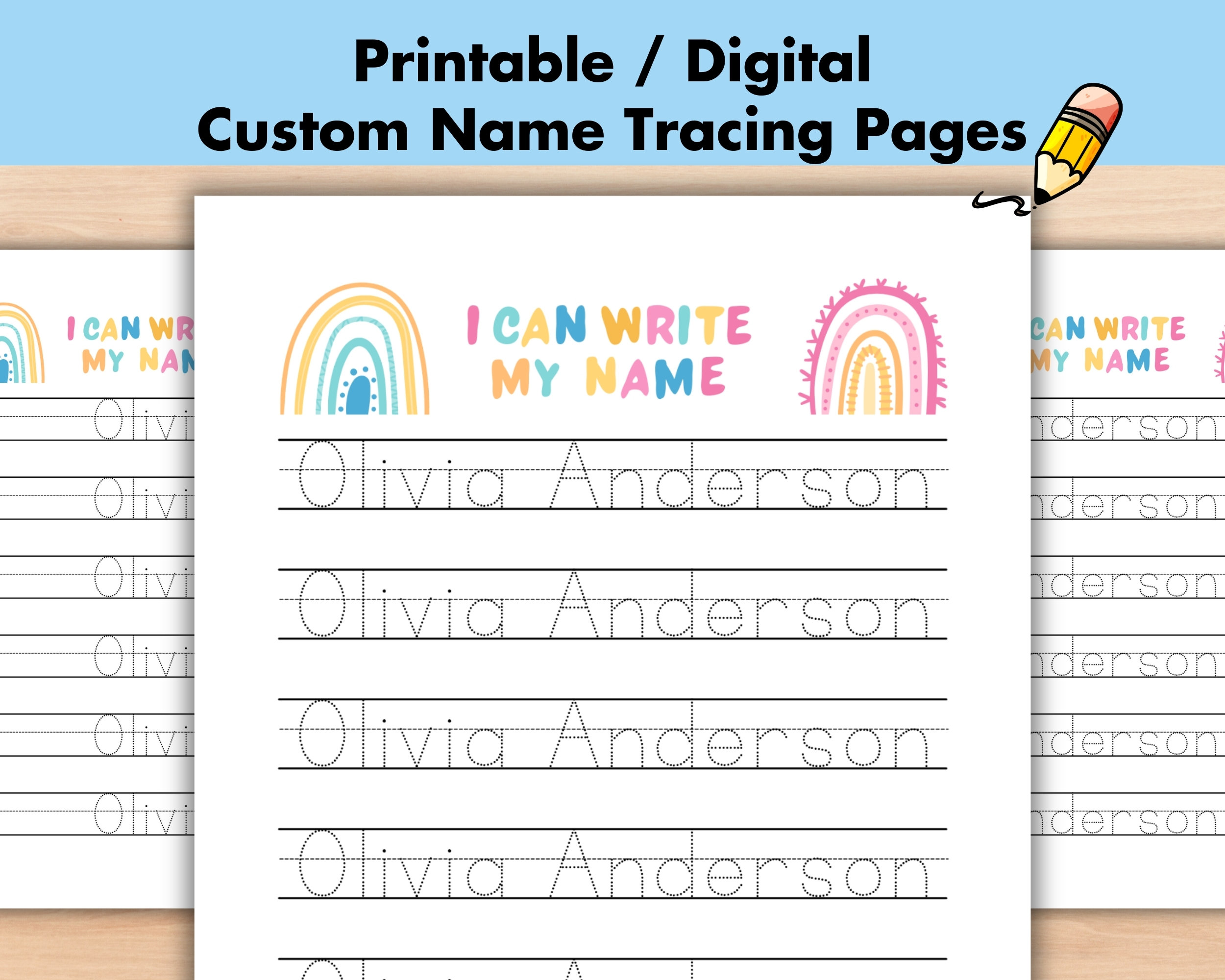 Custom Name Tracing Page Rainbow Personalized Name Trace Handwriting ...