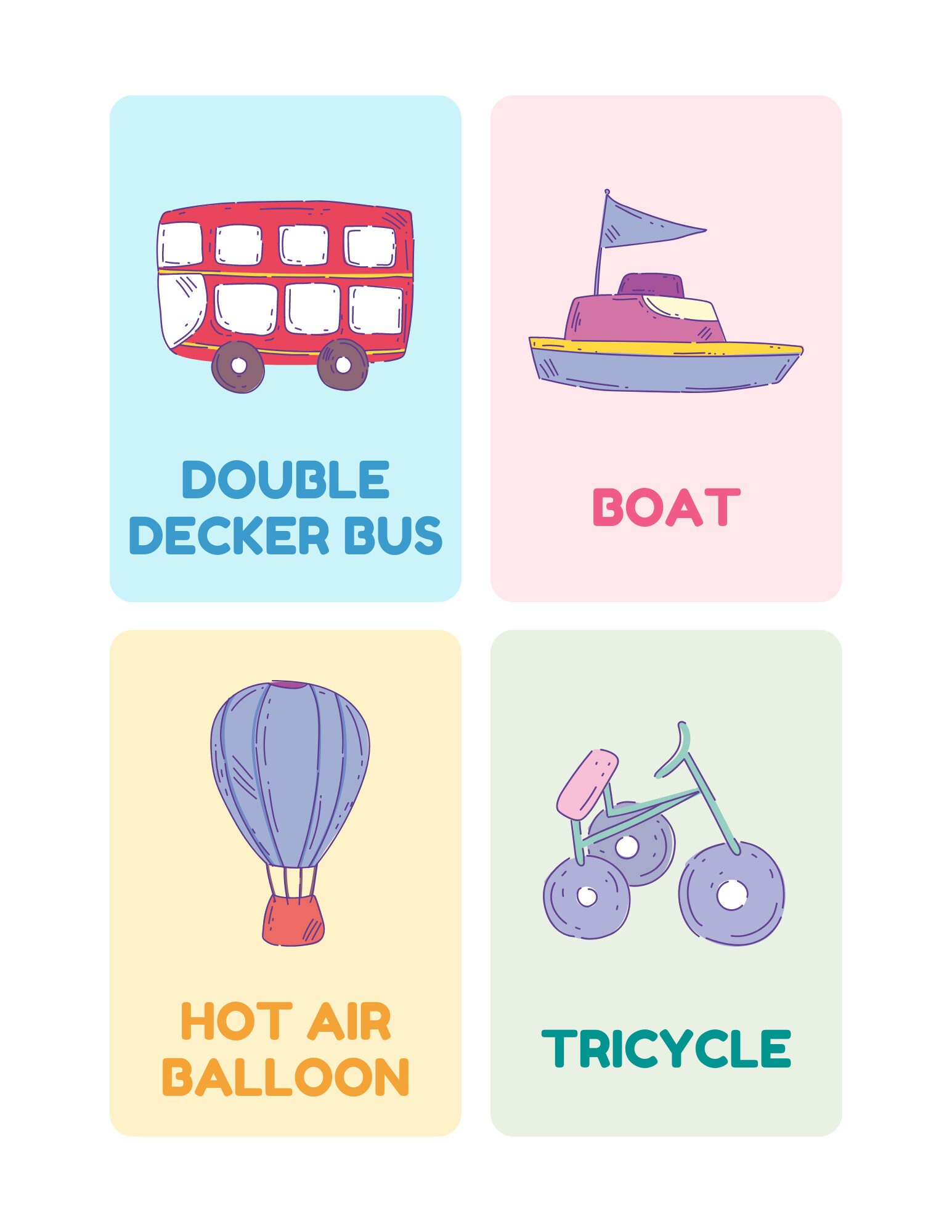 24 Vehicles Flashcards, Printable Montessori Flash Cards,pre-school ...