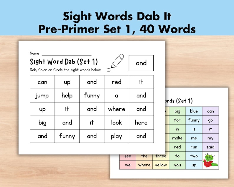 Dolch Sight Words Dab It Worksheet, Sight Word Activity, Printable ...