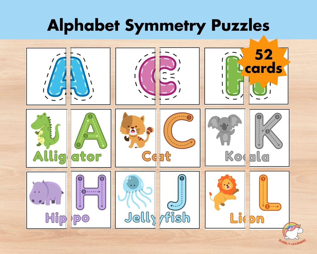 52 Alphabet Matching Game for Kids, Letters Symmetry Puzzle, Match ...