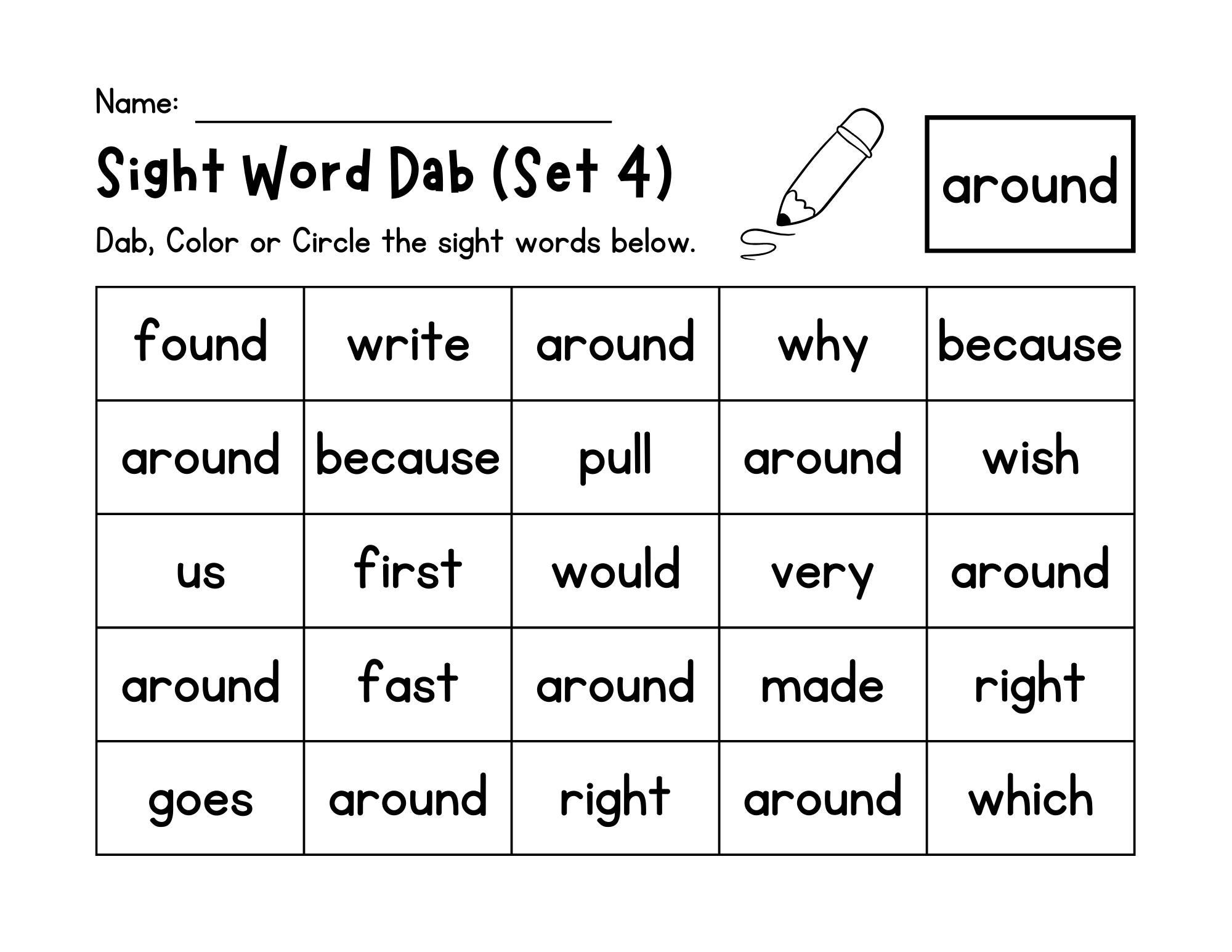 Sight Word Dab It Worksheet, Sight Word Activity, Printable Worksheets ...