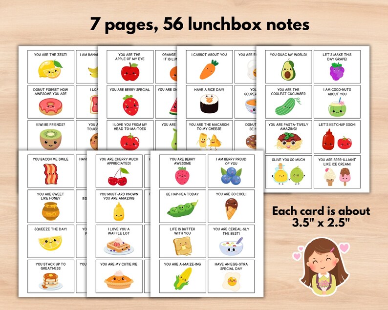 Food Lunchbox Note Card, Printable Lunch Note Affirmation Card for Kid ...