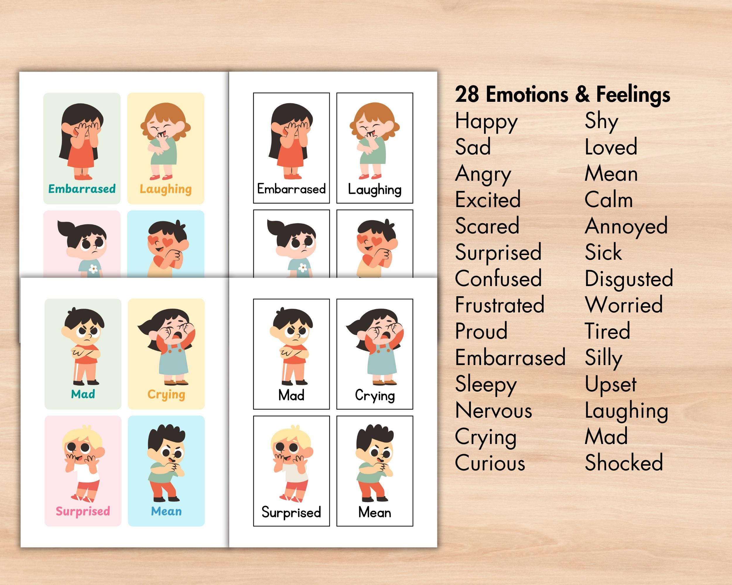 28 Emotions Flashcards, Printable Feelings Flash Cards, Children ...