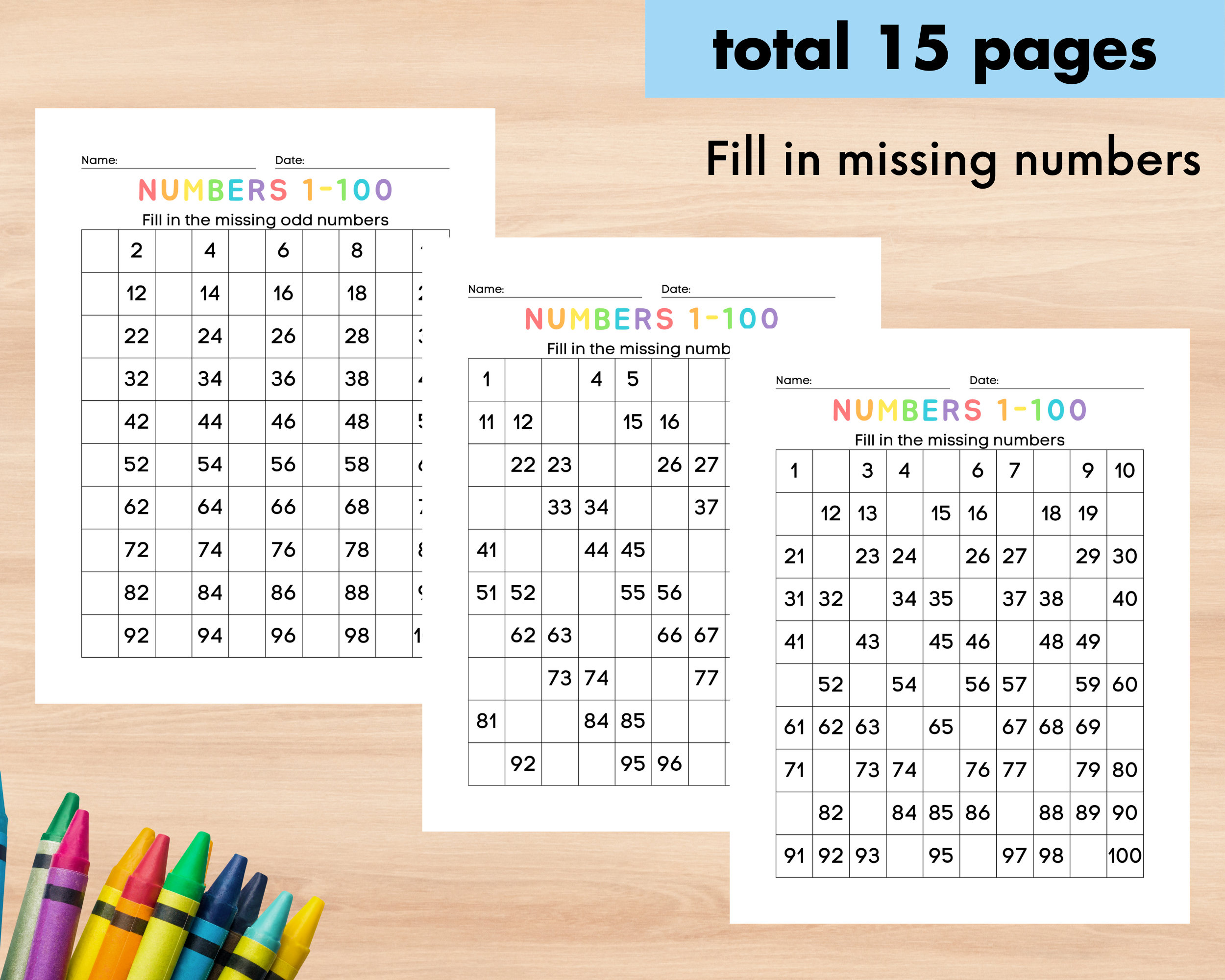 Count to 100 Number Chart Worksheets Printable Preschool, Skip Counting ...