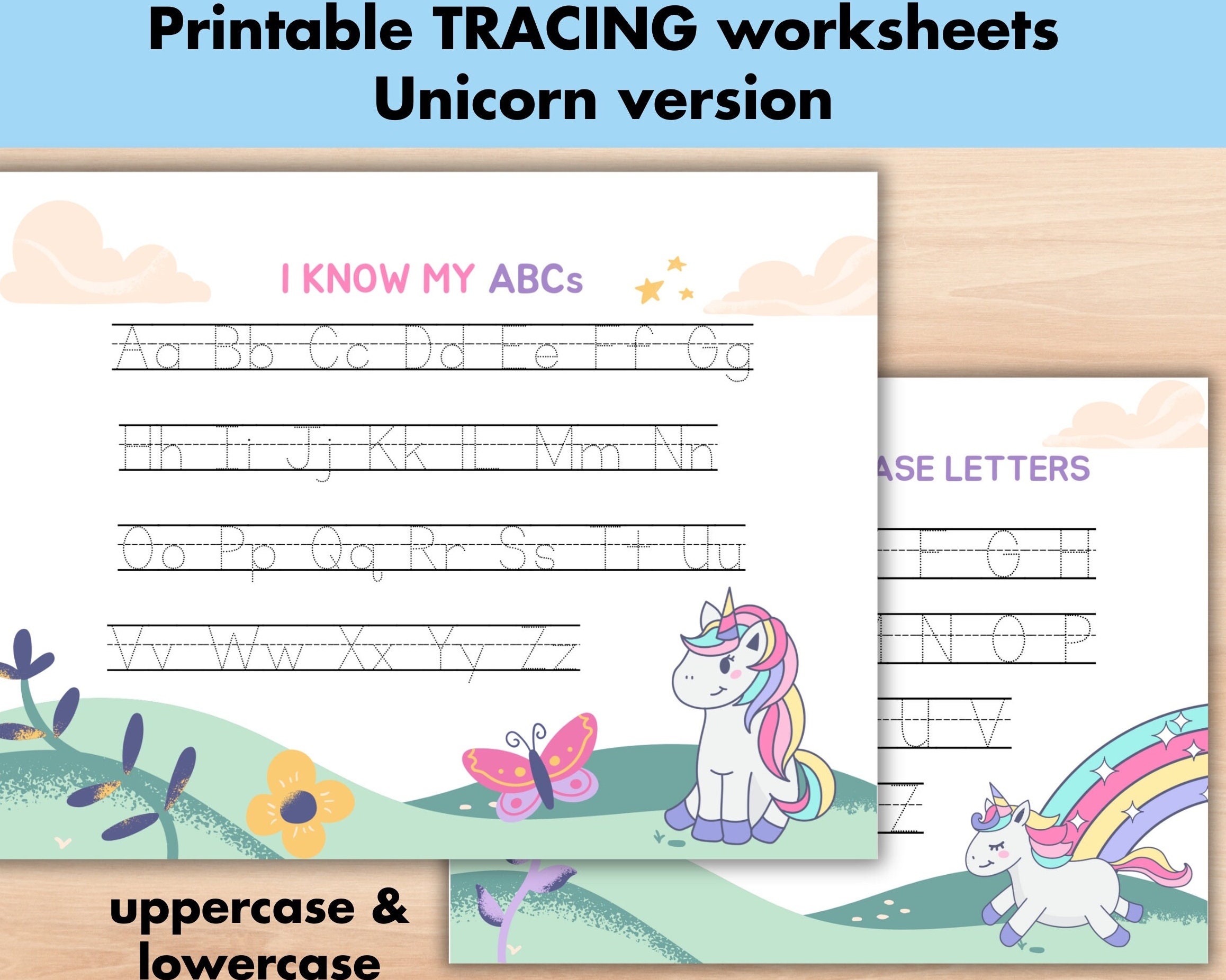 Unicorn Alphabet Tracing Sheets Handwriting Practice, Preschool ...
