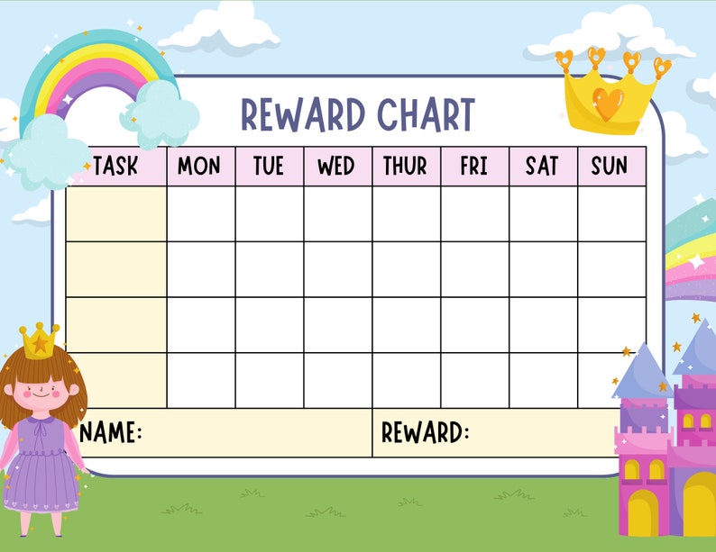 Unicorn Reward Chart Toddler Printable Princess Sticker Chart,girls ...
