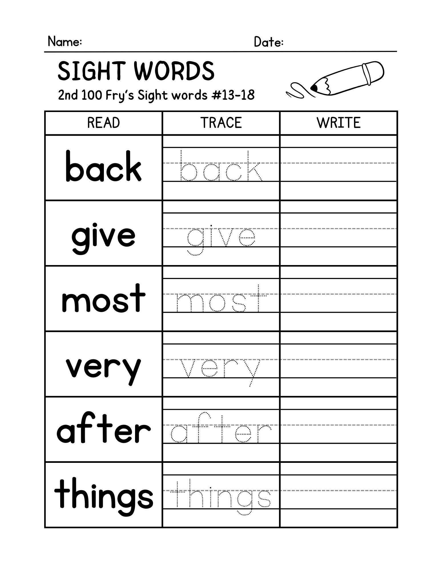 100 Printable Sight Words, 2nd 100 Fry Sight Words, Kindergarten Sight ...