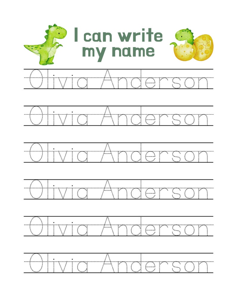 Custom Name Tracing Page Dinosaur Personalized Name Trace Handwriting ...