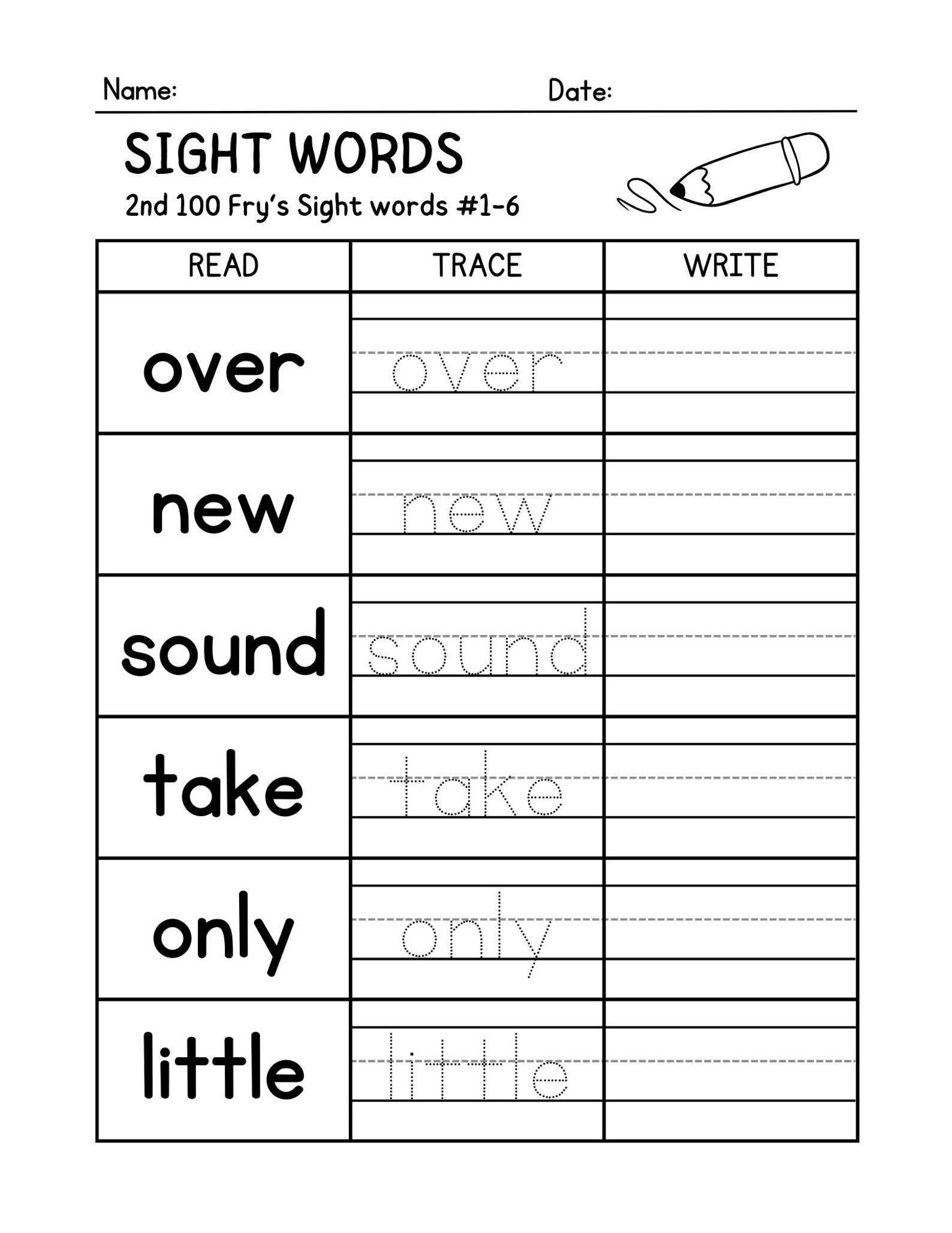100 Printable Sight Words, 2nd 100 Fry Sight Words, Kindergarten Sight ...
