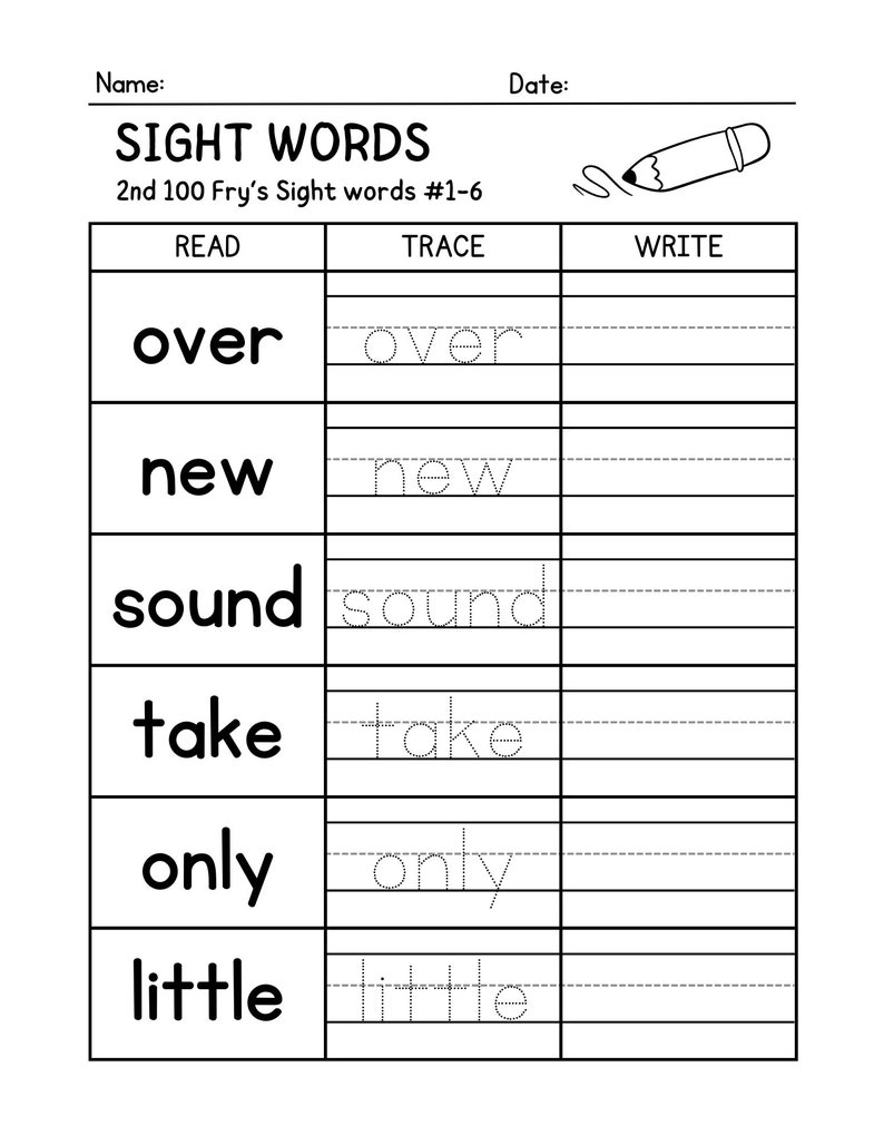 100 Printable Sight Words, 2nd 100 Fry Sight Words, Kindergarten Sight ...