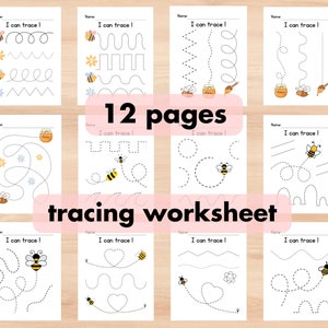 Bees Line Tracing Worksheets, Lines Trace Pages Printable, Homeschool ...