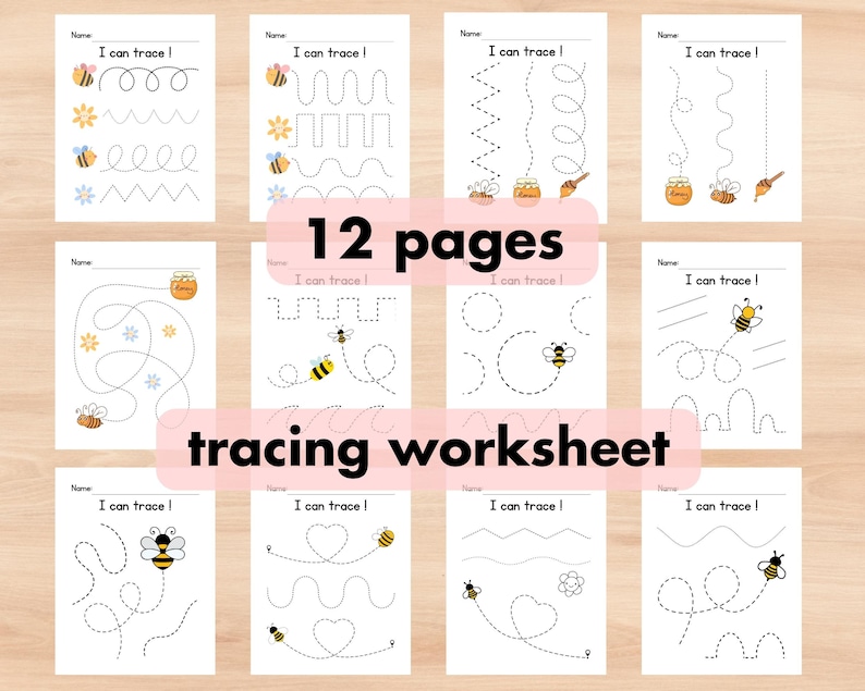 Bees Line Tracing Worksheets, Lines Trace Pages Printable, Homeschool ...