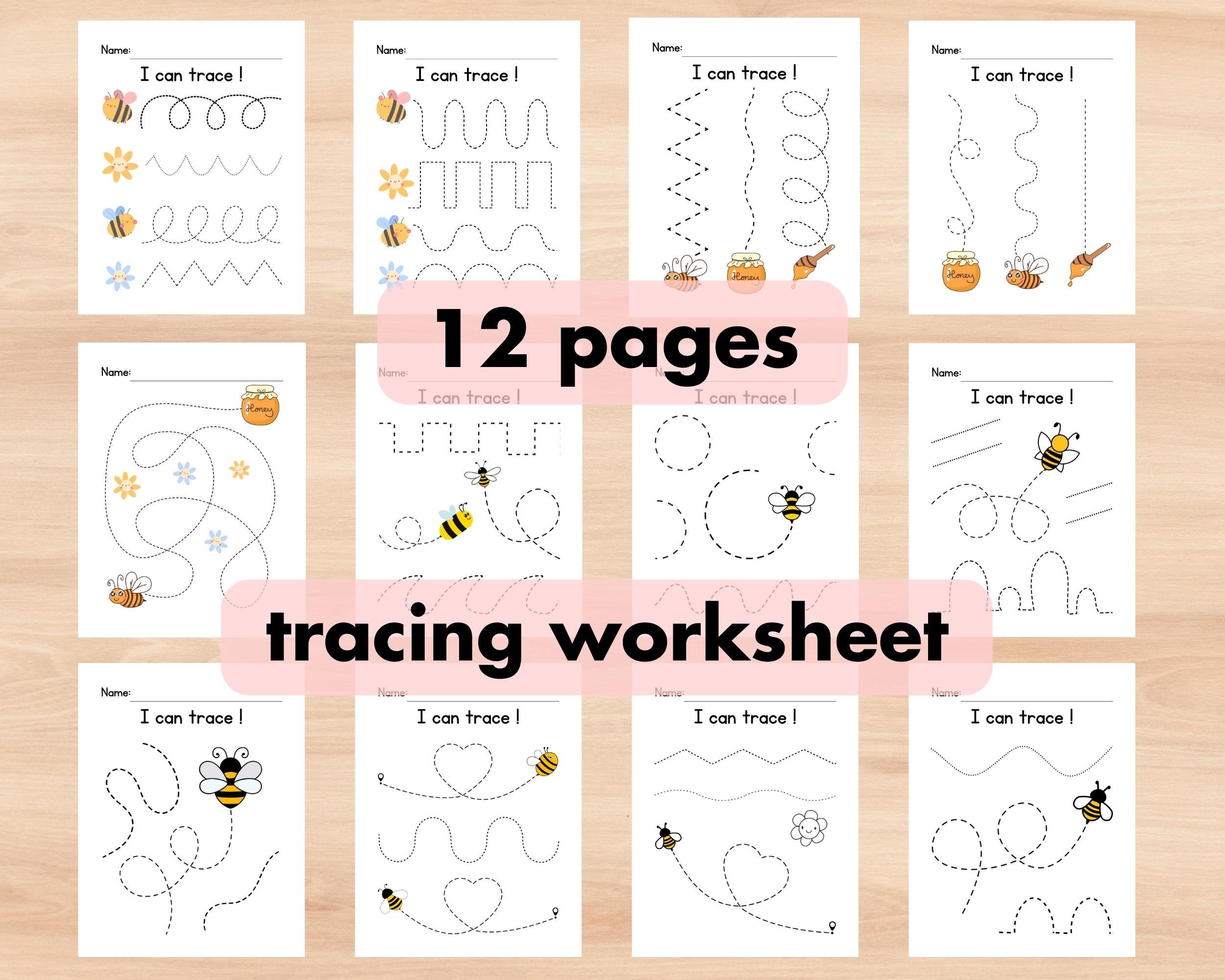 Bees Line Tracing Worksheets Lines Trace Pages Printable - Etsy