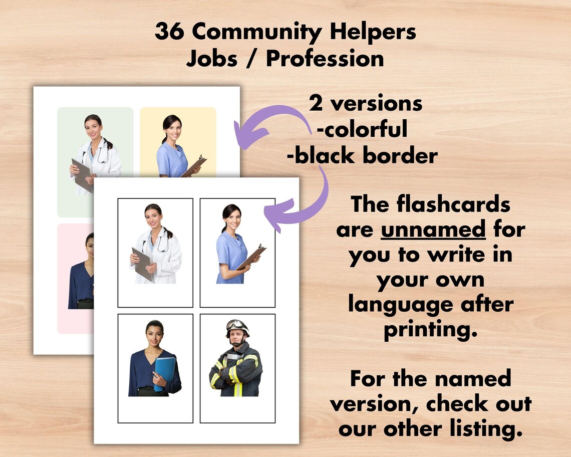 36 Community Helper Blank Flashcards, Preschool Printable Job ...
