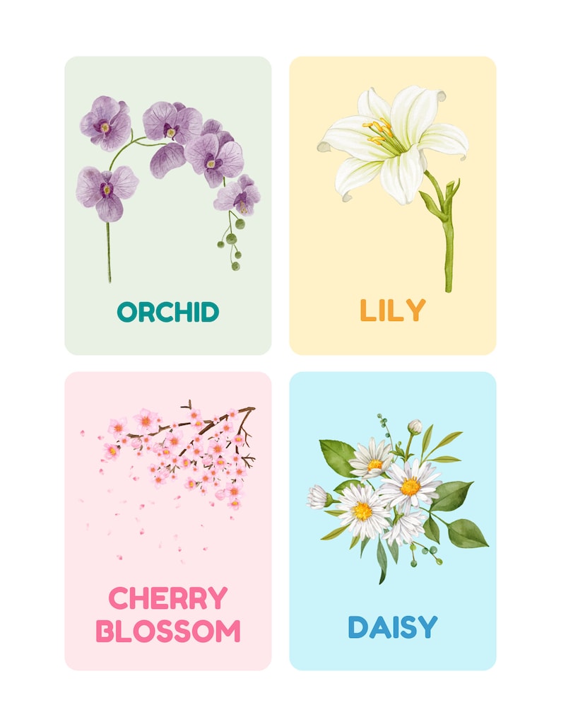 32 Flowers Flashcards, Flower Vocabulary Nature Cards,printable ...