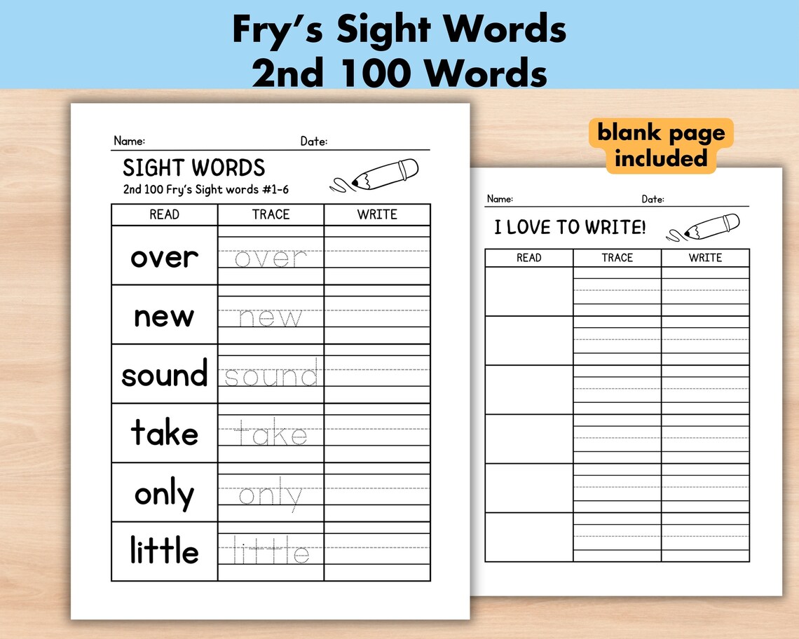 100 Printable Sight Words, 2nd 100 Fry Sight Words, Kindergarten Sight ...