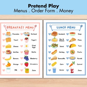 Pretend Play Menus, Pretend Restaurant Menus Kids Kitchen,printable ...