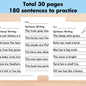 180 Write the Sentence Worksheets, Printable Sentences Writing Practice ...