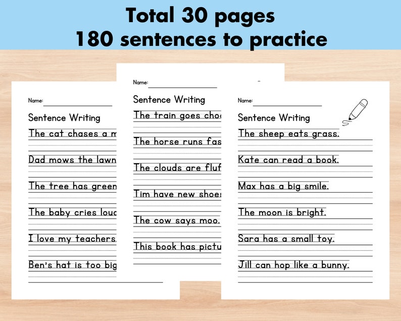 180 Write the Sentence Worksheets, Printable Sentences Writing Practice ...