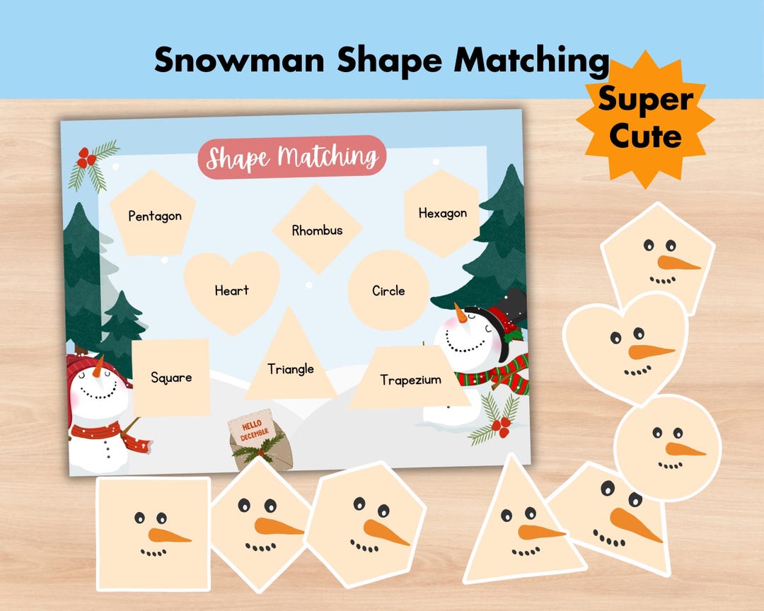 Snowman Shapes Matching Activity, Shapes Sorting Game, Printable ...