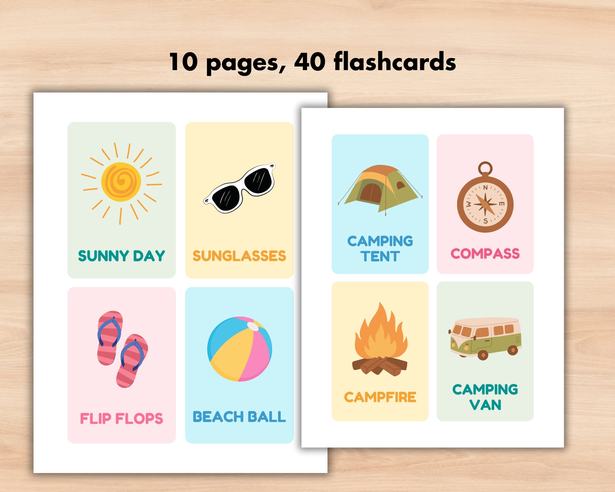40 Summer Flashcards, Summer Vocabulary Nature Cards, Printable ...