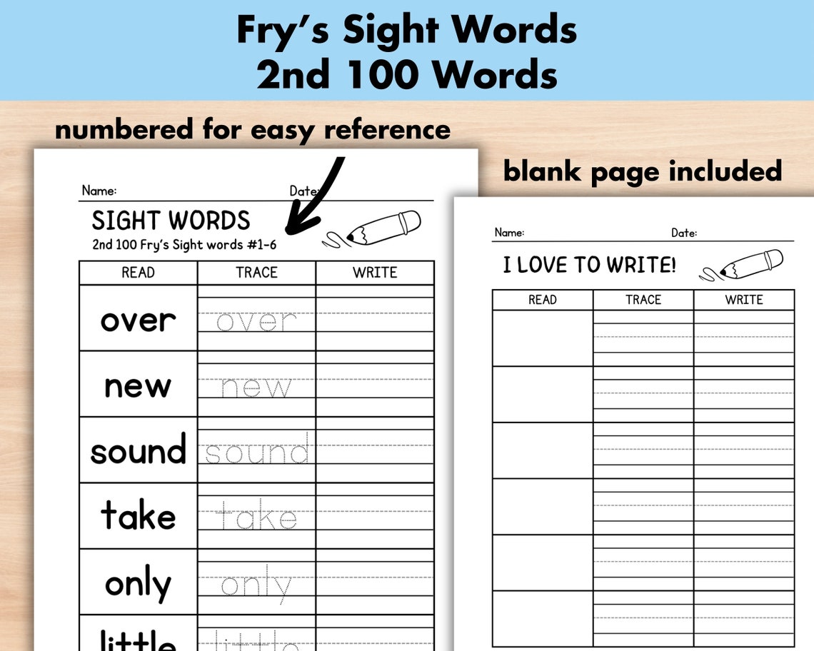 100 Printable Sight Words, 2nd 100 Fry Sight Words, Kindergarten Sight ...
