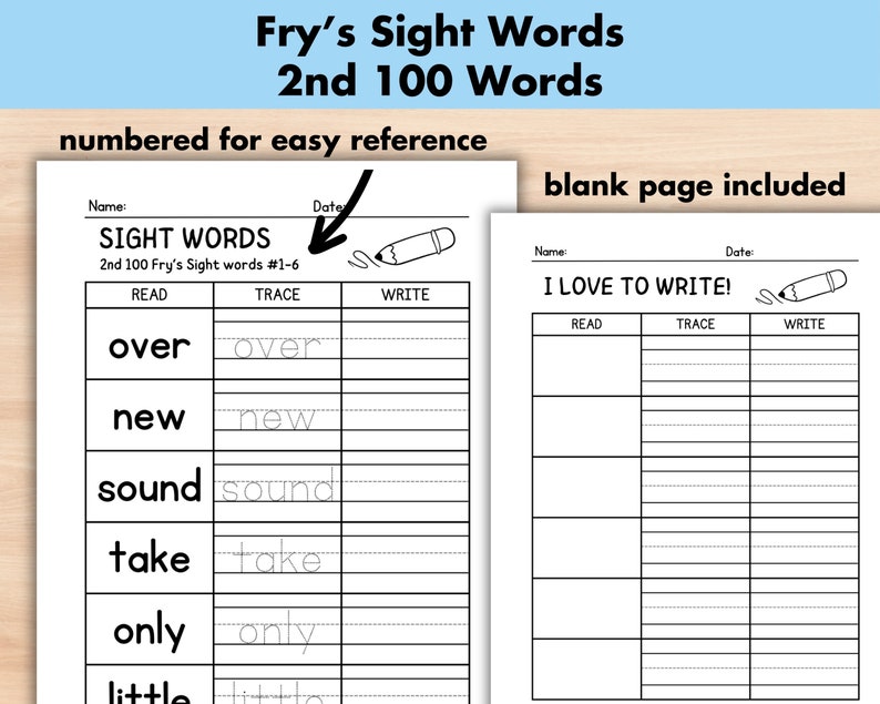 100 Printable Sight Words, 2nd 100 Fry Sight Words, Kindergarten Sight ...