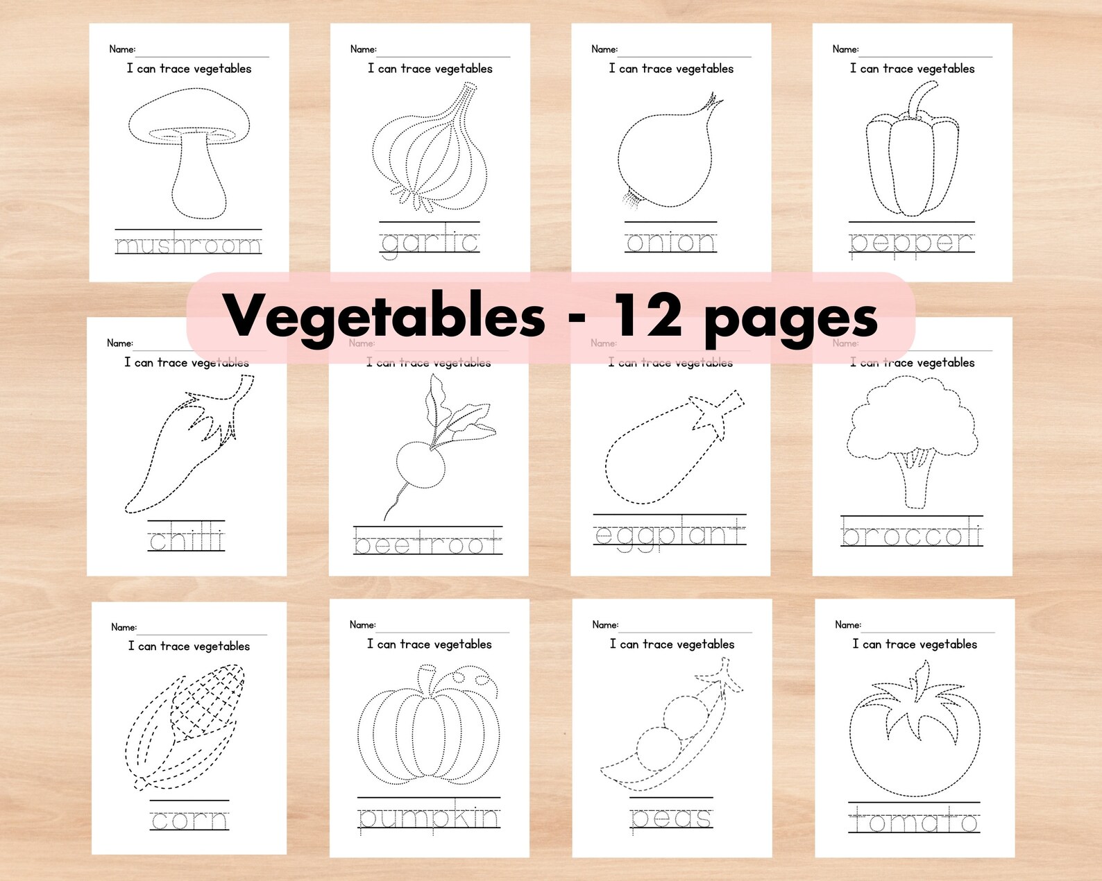Preschool Fruits Vegetables Tracing Worksheets,trace Pages Printable ...