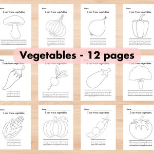 Fruits Vegetables Tracing Worksheets, Trace Pages Printable Preschool ...