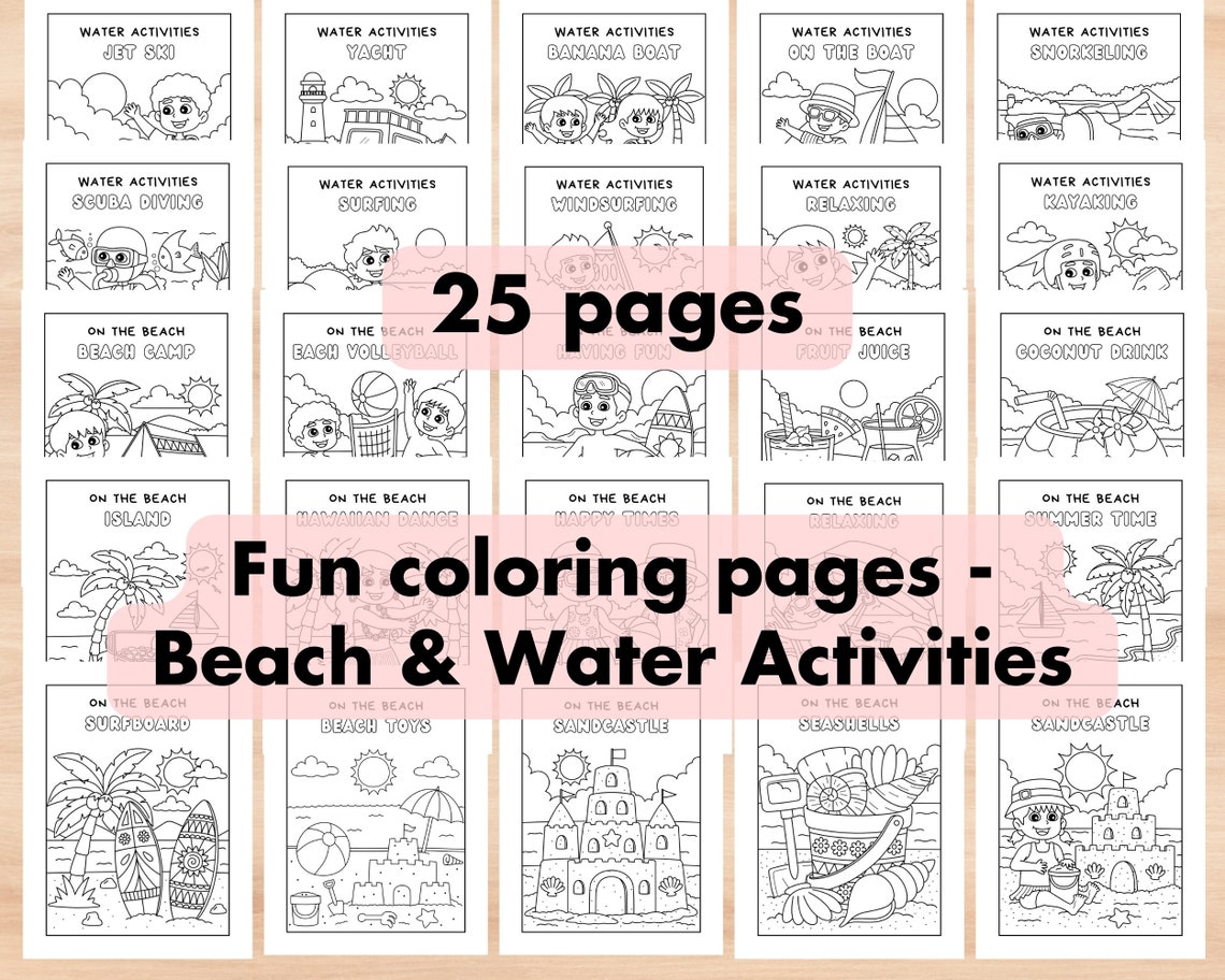 25 Jumbo Beach Coloring Pages, Printable Beach Activity Coloring, Kids ...