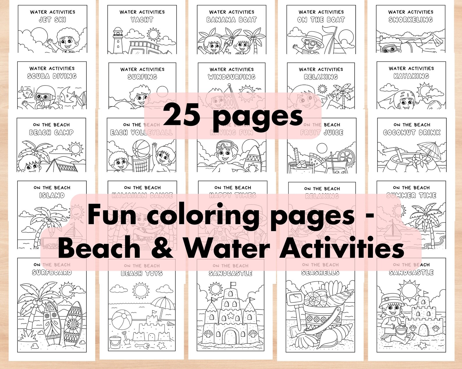 25 Jumbo Beach Coloring Pages, Printable Beach Activity Coloring, Kids ...