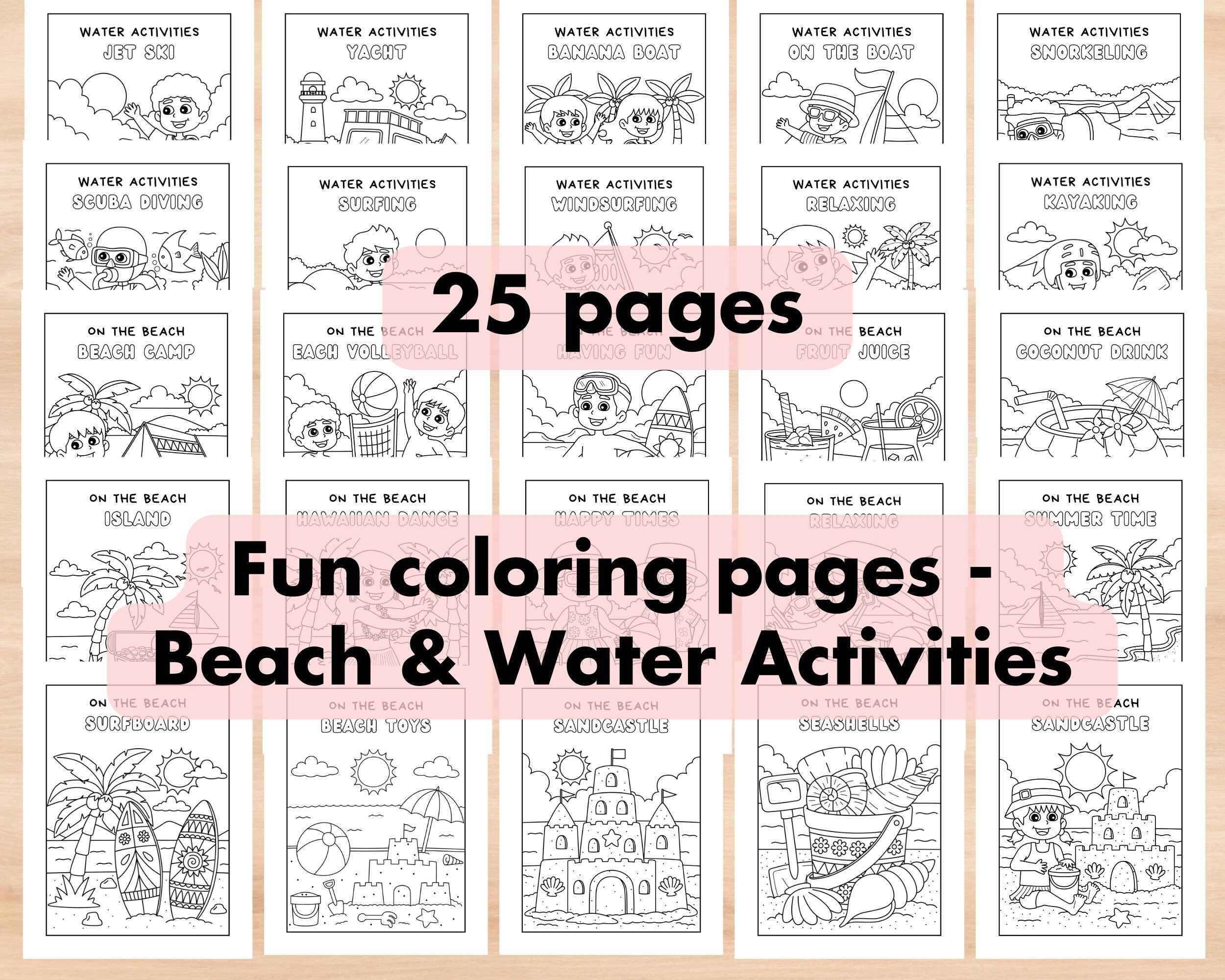 25 Jumbo Beach Coloring Pages, Printable Beach Activity Coloring, Kids ...