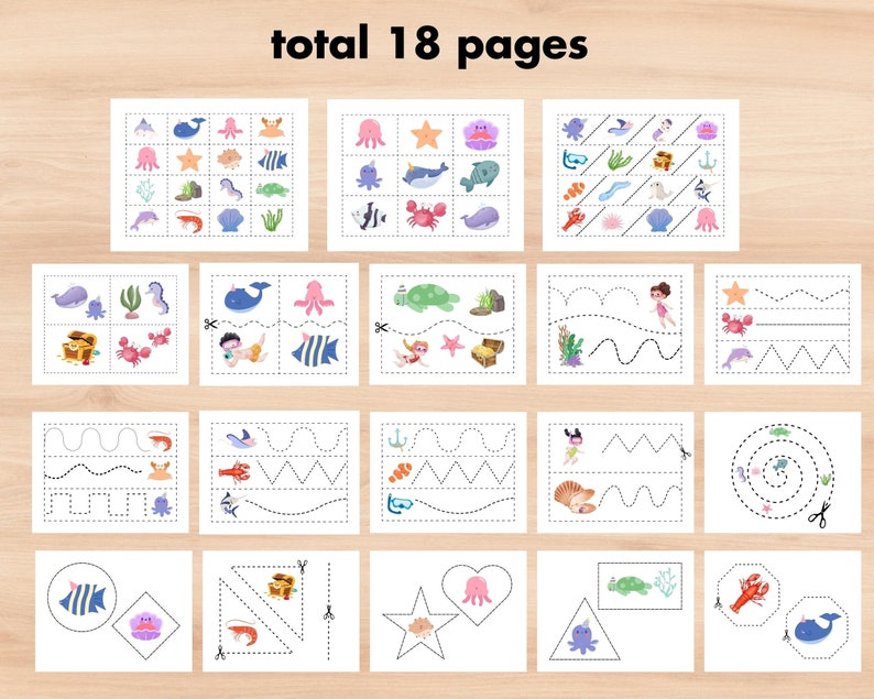 Under the Sea Scissors Cutting Practice Sheets, Printable Ocean Shapes ...